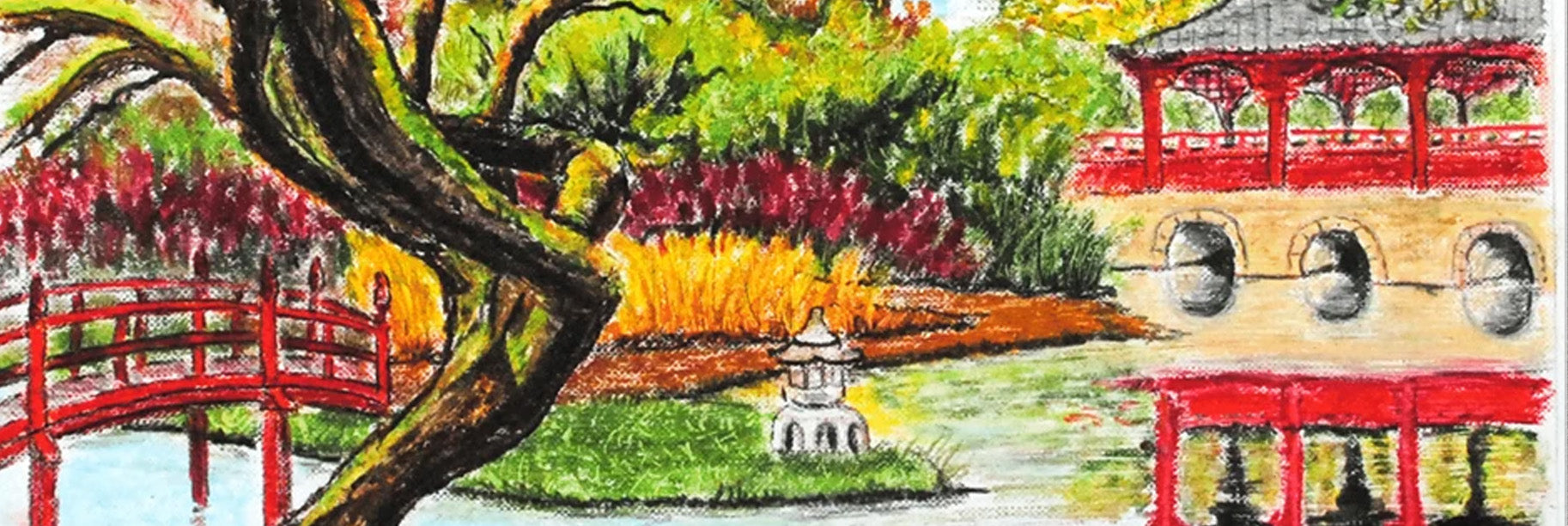 Japanese garden in oil pastel – Sakura Australia